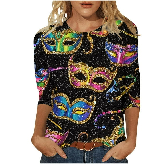 successthop Mardi Gras Outfit for Women Mask Print Plus Size Holiday ...
