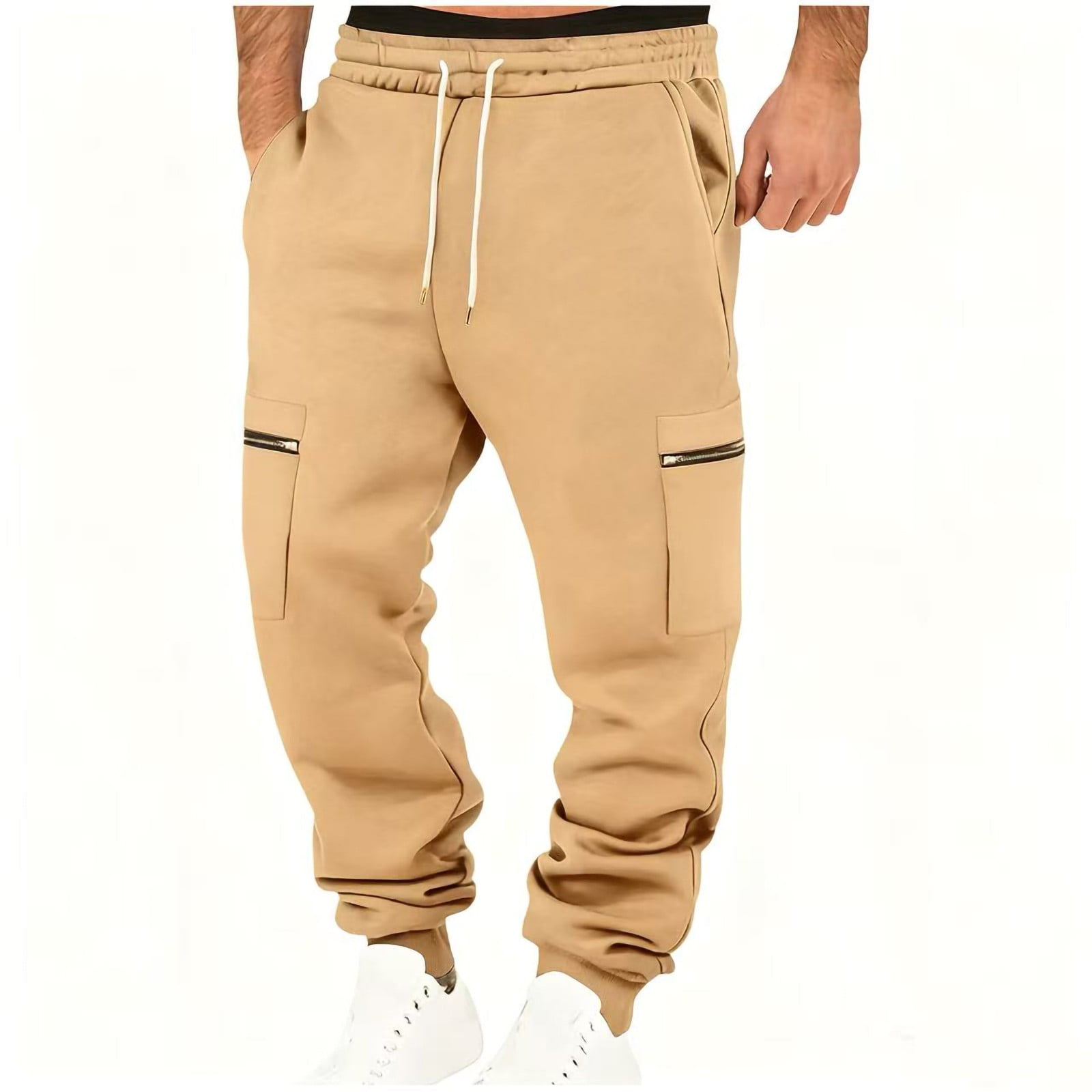 successthop Men Comfy Cargo Pants with Pockets Zipper Elastic ...