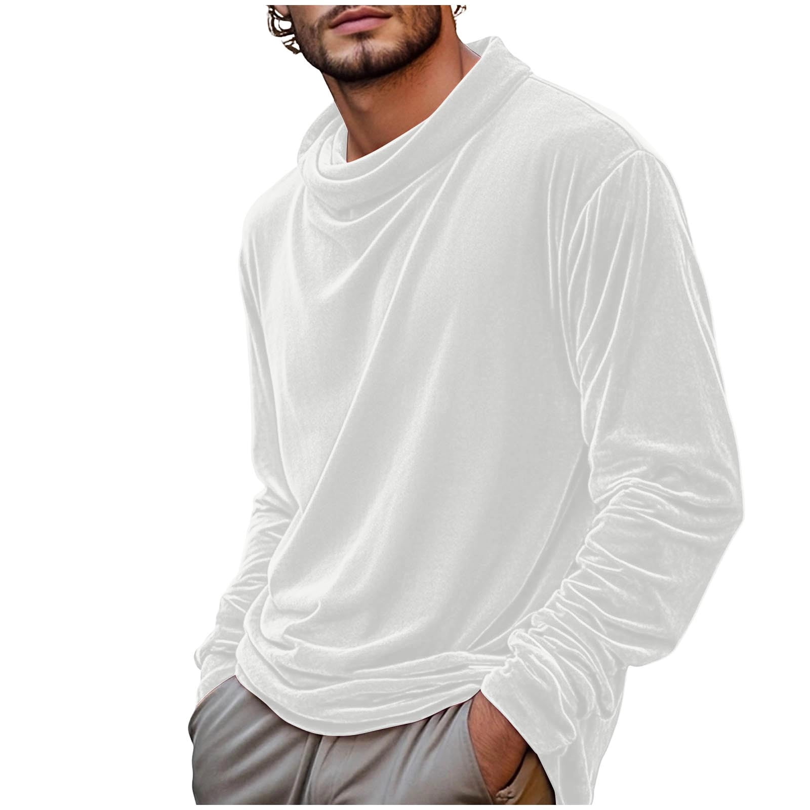 successthop Mens Velour Shirts Elegant Pleated Plus Size Mock Neck ...