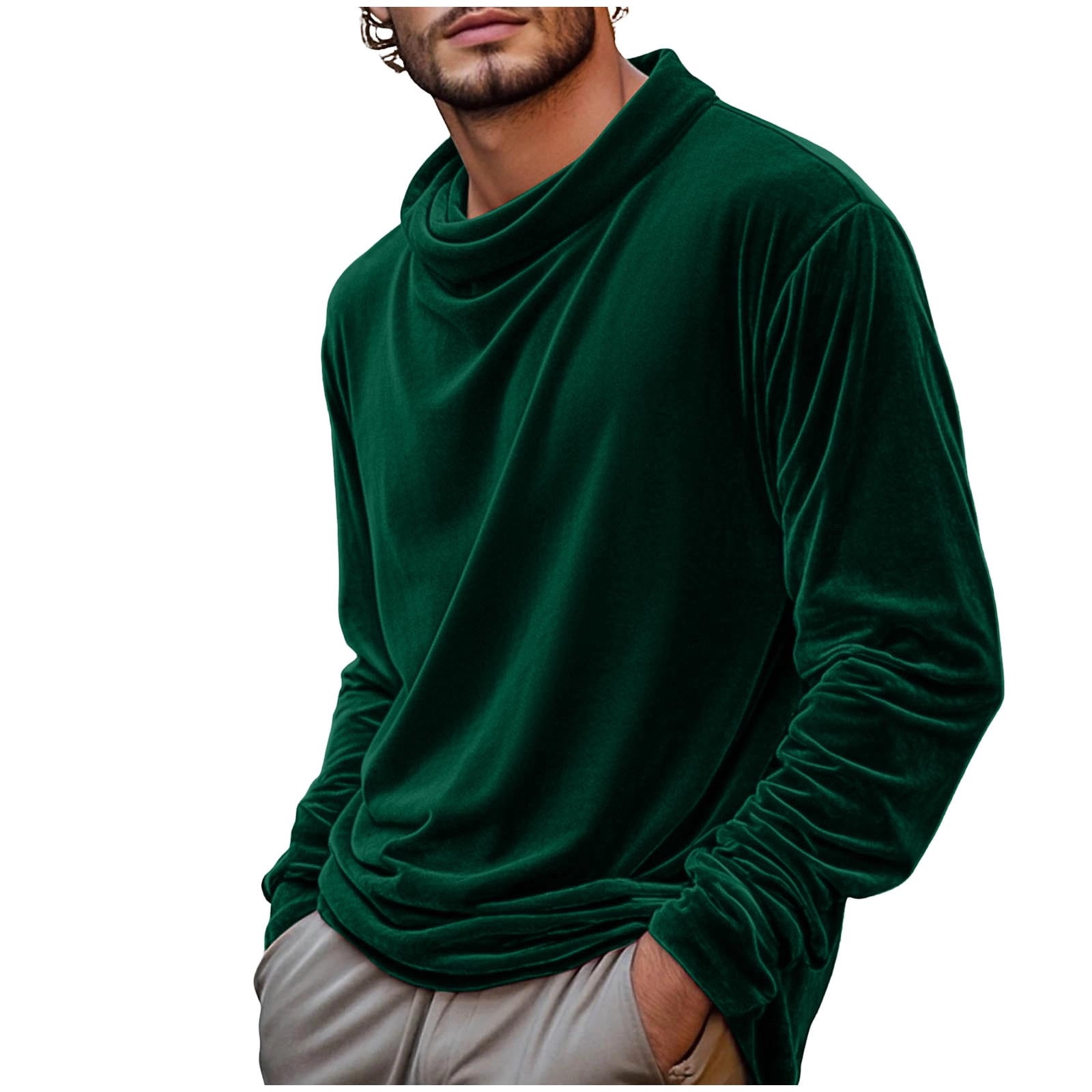 successthop Mens Velour Shirts Elegant Pleated Plus Size Mock Neck ...