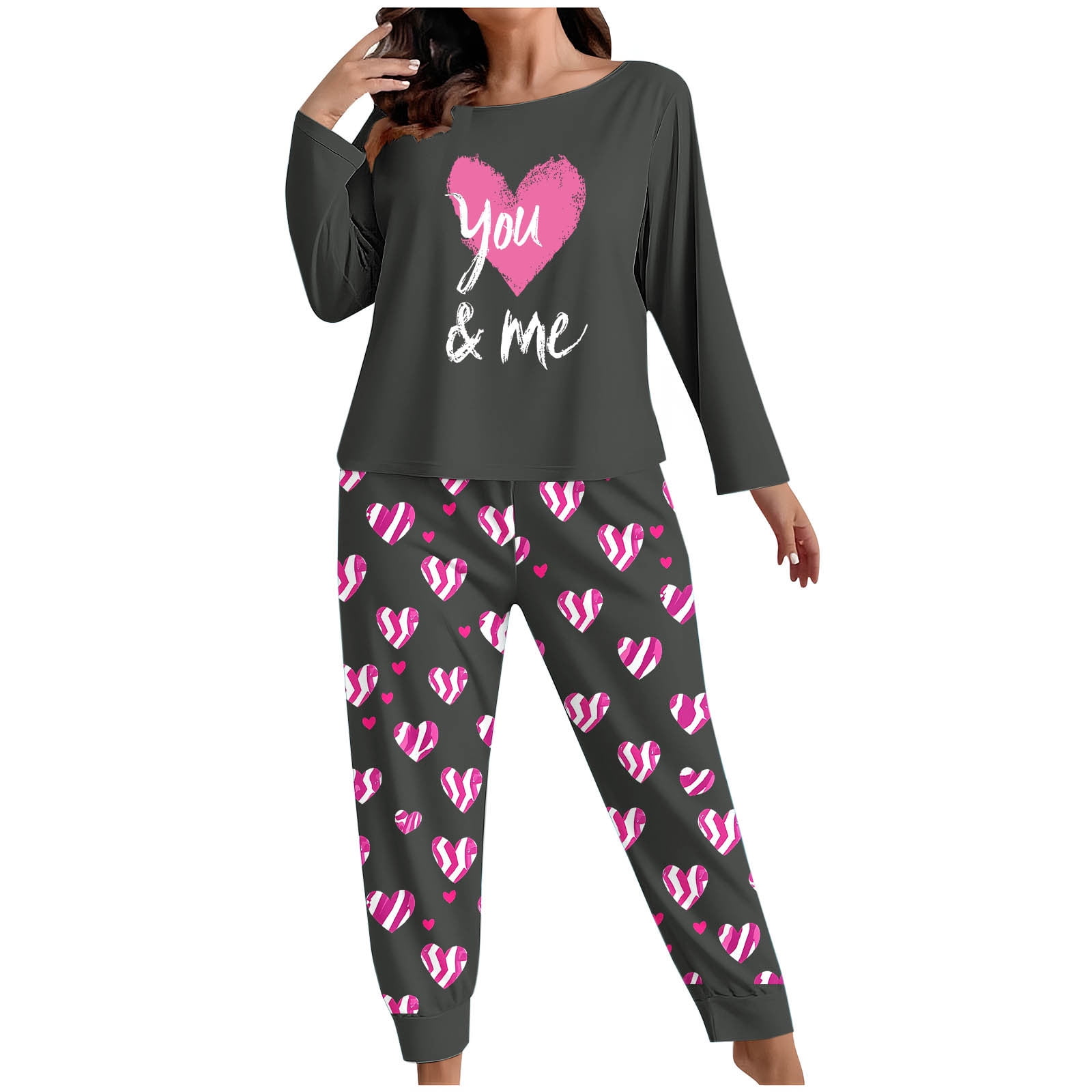 successthop Plus Size Womens Pajamas 2 Piece Set Heart Valentine Day ...