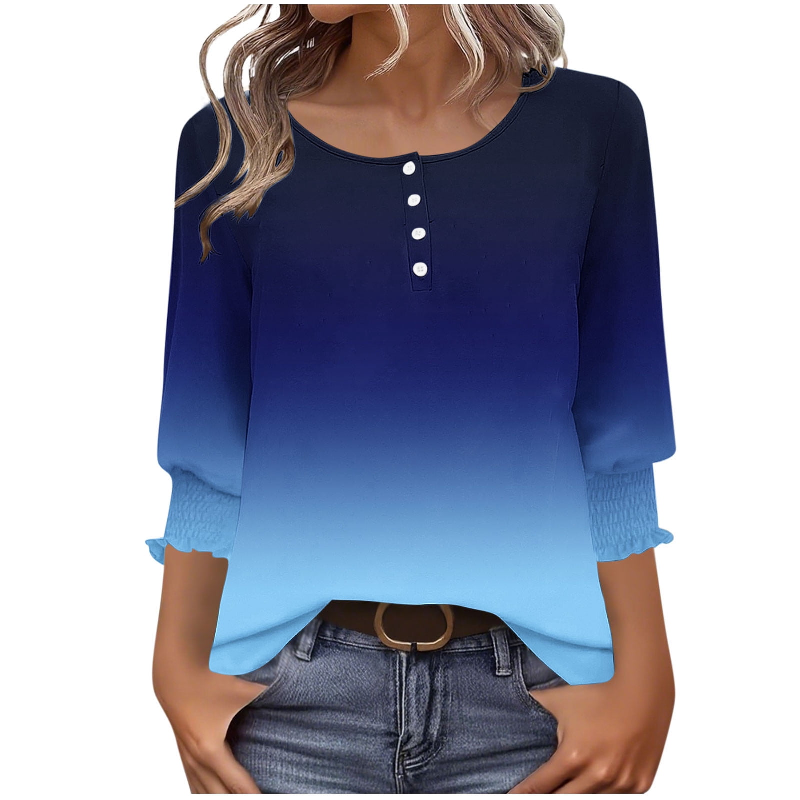 successthop Trendy Blouses for Women 3/4 Sleeve Tops Lightweight ...