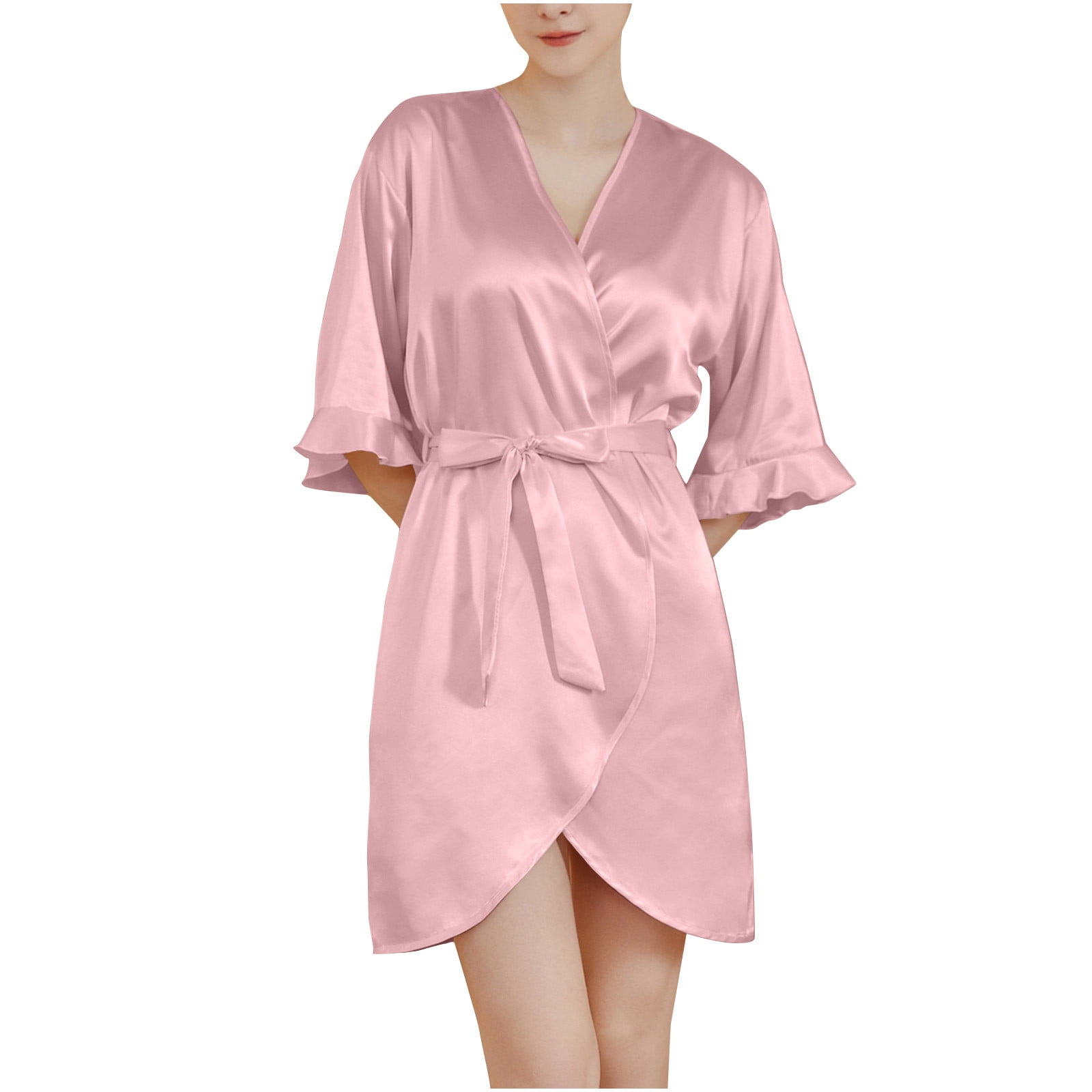 successthop Women's Lightweight Bath Robe Hot Pink Short Length Solid ...