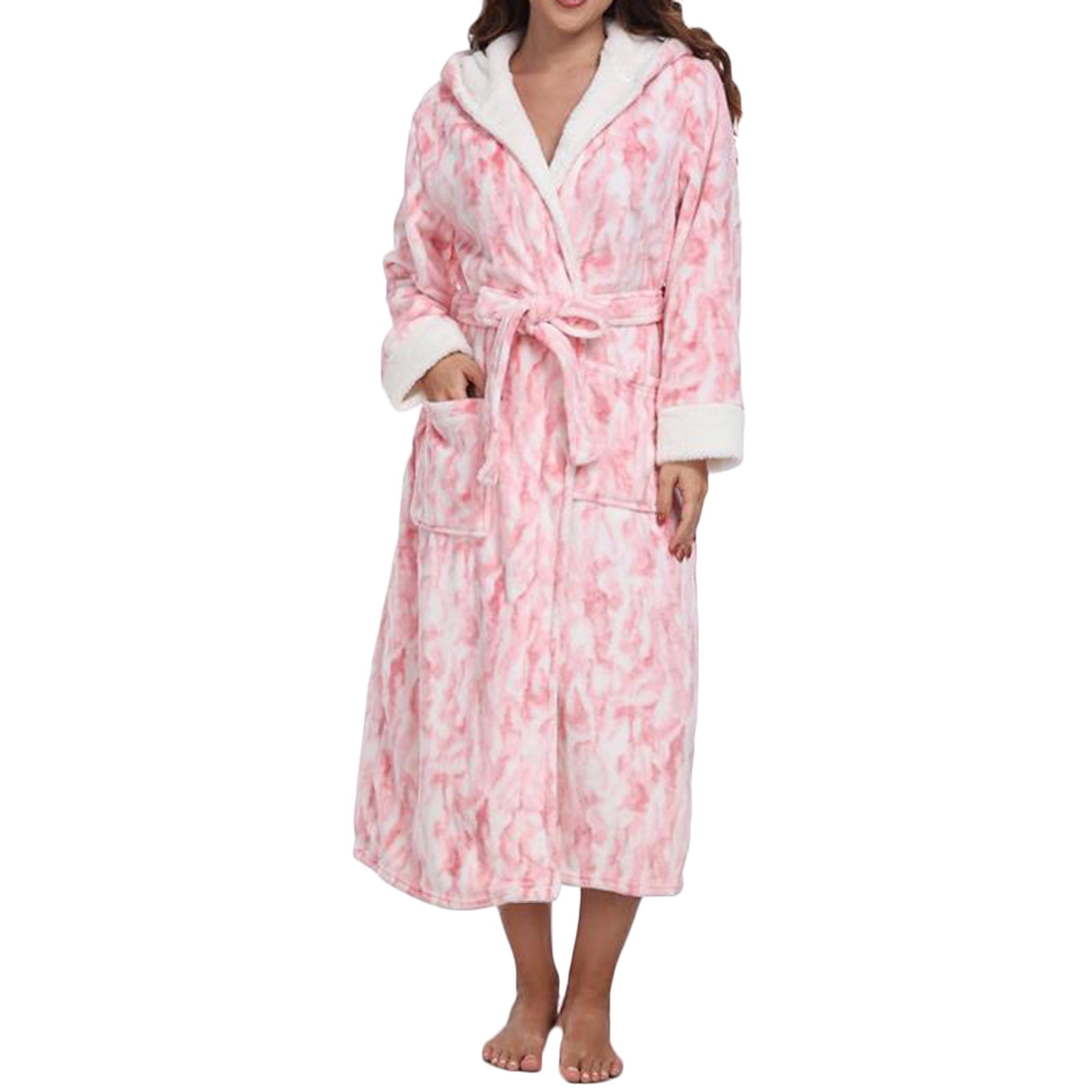 successthop Womens Flannel Robes Fuzzy Cozy Belted Long Sleepwear ...