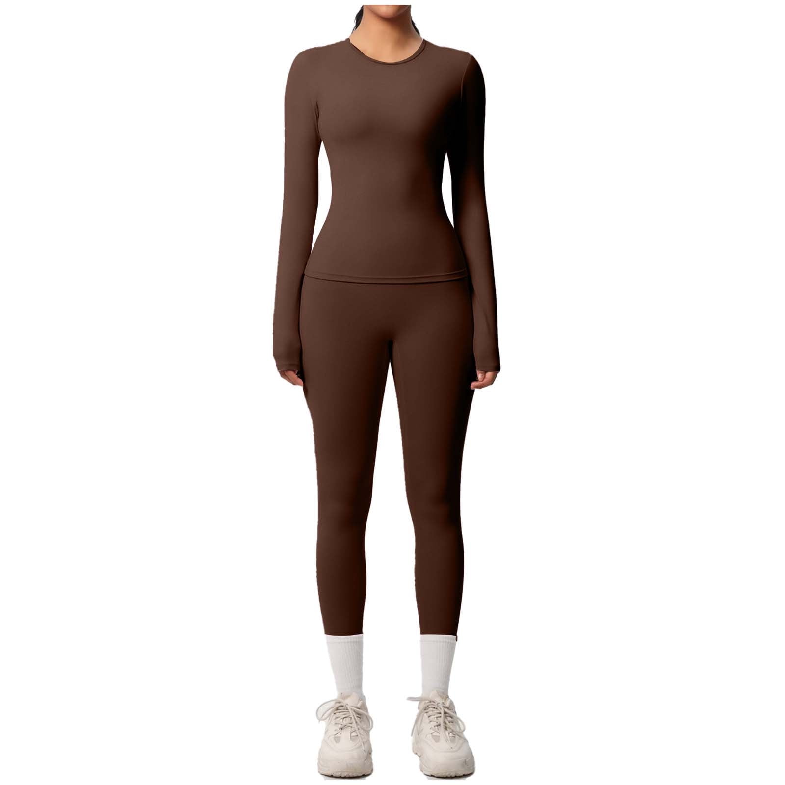 successthop Yoga Jumpsuits for Women Loose Gym Trendy Long Sleeve Crewneck Onesie Solid Casual ...