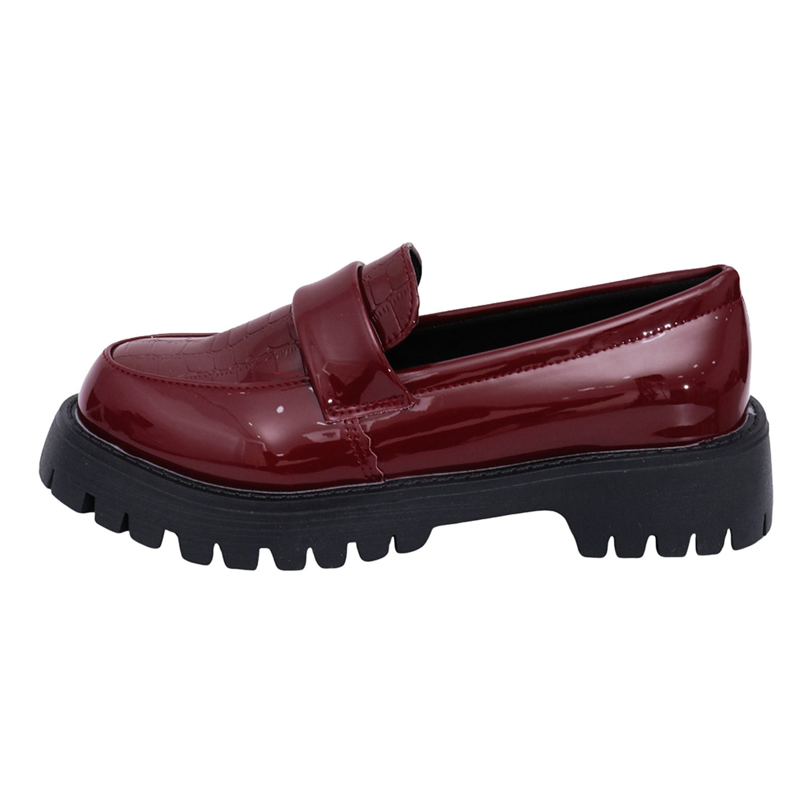 suguoo Women's Low Heel Penny Loafers Shoe Lug Sole Slip on Patent ...