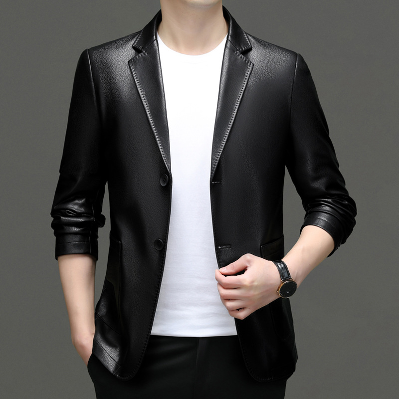 suit men‘s leather jacket slim fit Haining Leather suit Spring and ...
