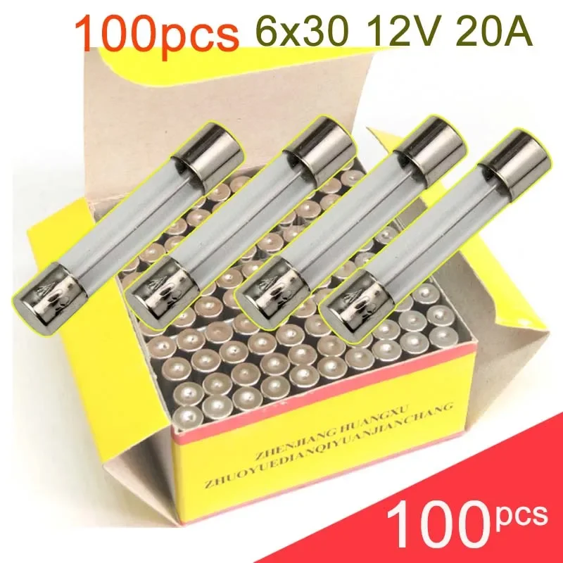 suitable for 100pcs Glass Fuse Tubes 6x30 12V 20A Double Solder ...