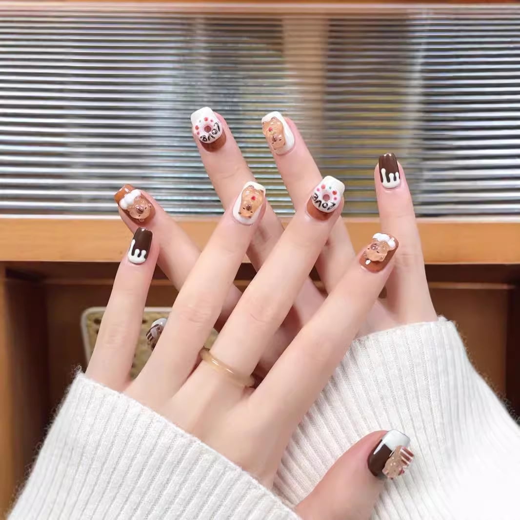 Suizaomo Press On Nails Handmade French Tip Nails with File & Nail Tools, 10Pcs Short Square ...