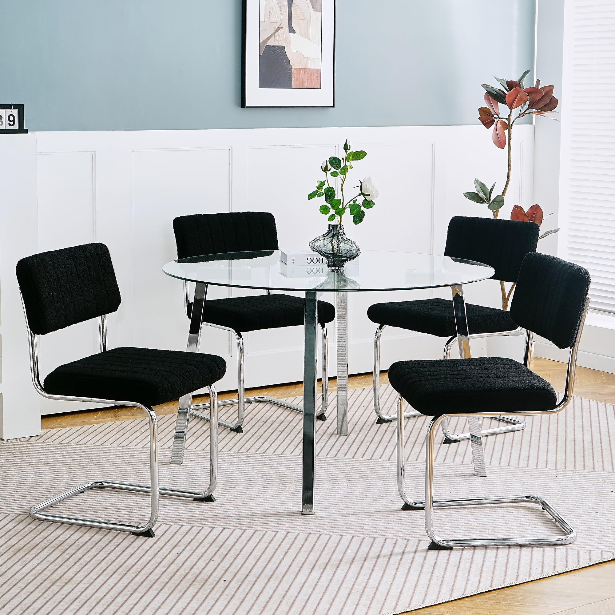 sumdeal 47.2" Modern Minimalist Round Glass Dining Table Sets for 4 ...