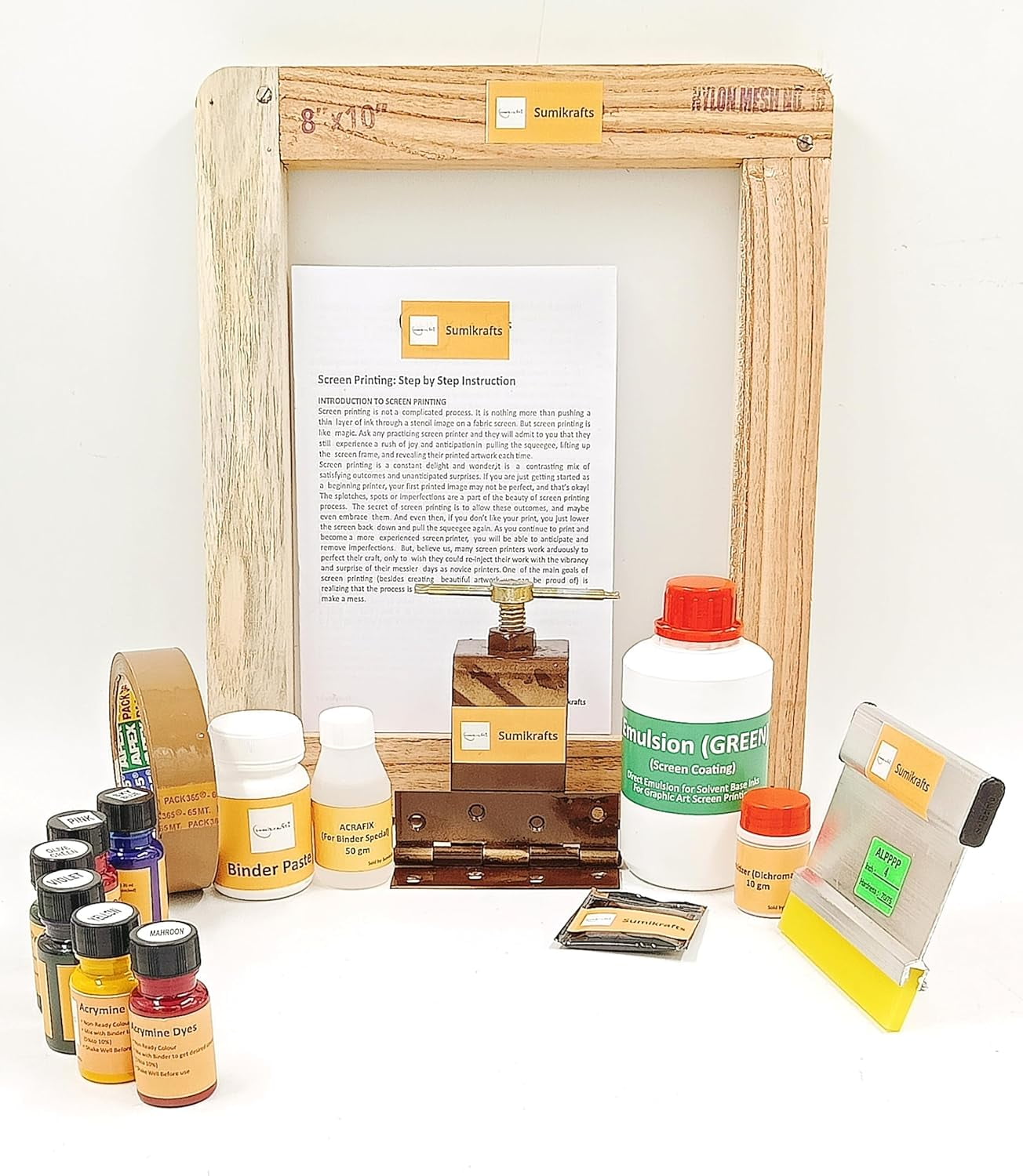 sumikrafts Screen Printing kit for Beginners 6 Assorted Pigment Dyes Single Hinge Table ...