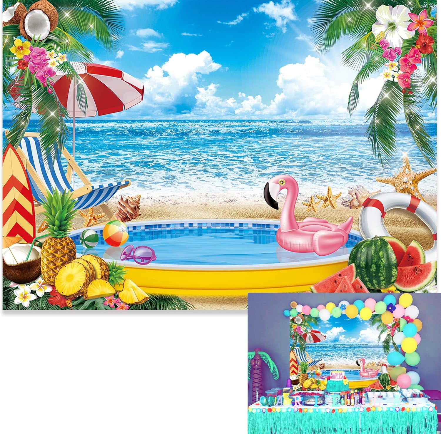 summer backdrop Hawaii Swimming Pool Party Backdrop School's Out for ...