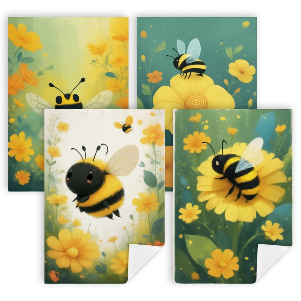 summer bathroom hand towels A painting of a bee flying through a field ...