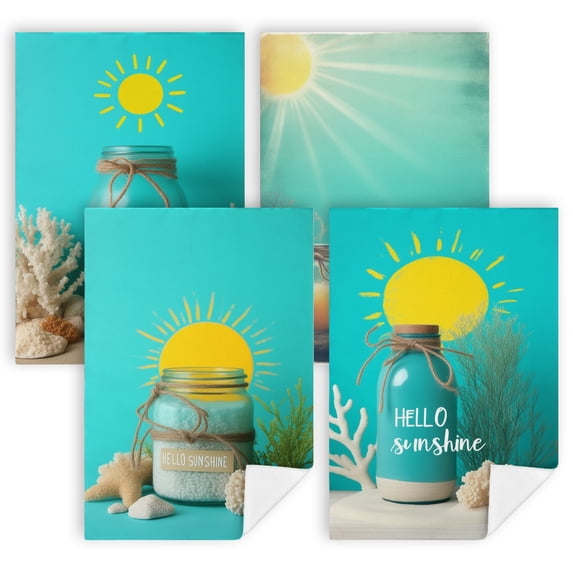 summer bathroom towels A glass jar with the words hello sunshine ...