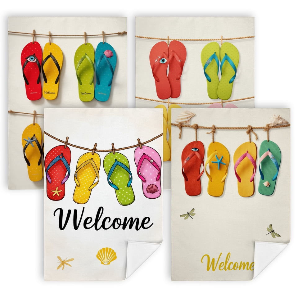 summer bathroom towels A row of colorful flip flops hanging on a ...