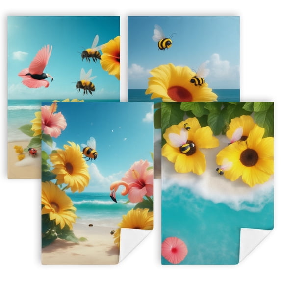 summer dish towels for kitchen A picture of a beach scene with flowers ...
