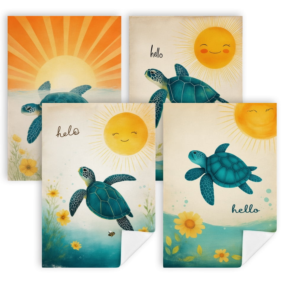 summer dish towels for kitchen A turtle swimming in the ocean with a ...