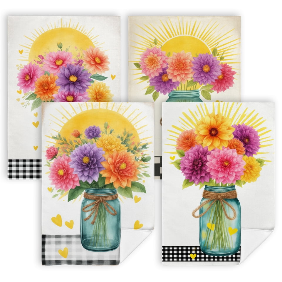 summer hand towels for kitchen A painting of flowers in a mason jar on ...