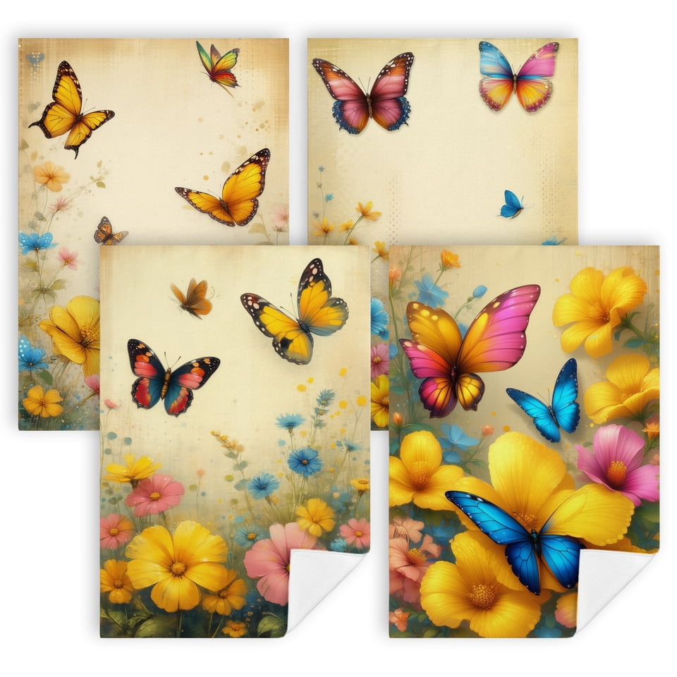 summer kitchen towels A group of butterflies flying over a field of ...