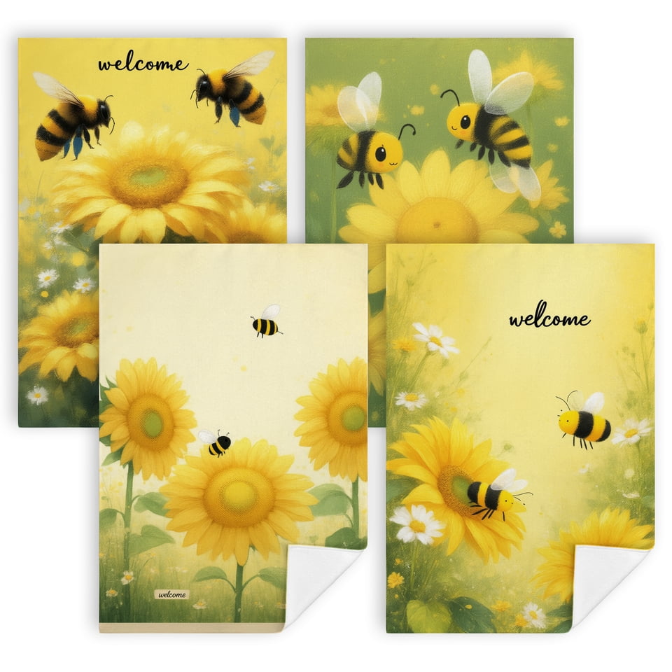 summer kitchen towels A painting of two bees flying over a field of ...