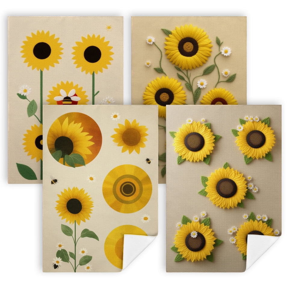 summer tea towels A group of sunflowers with a bee on top of them cute ...