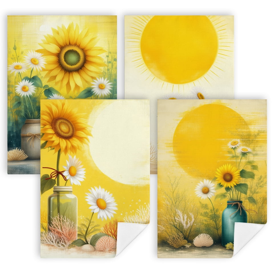 summer tea towels A painting of sunflowers in a vase on a table grandma ...