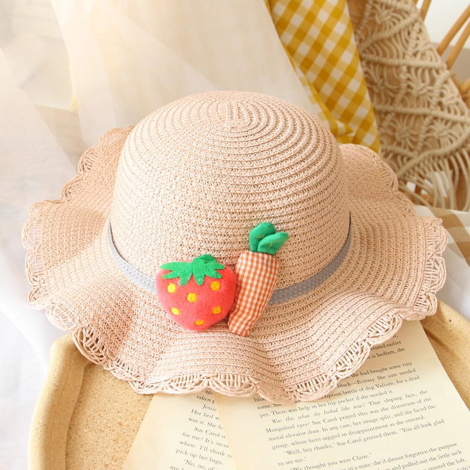 summer toddler girls boho straw beach hat kids sun protection wide brim ...