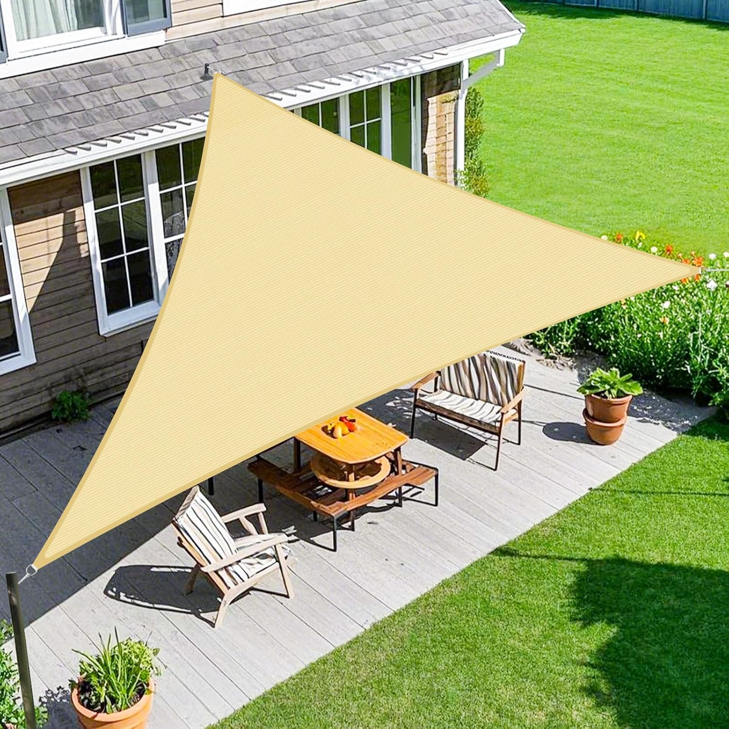 **sun shade sail 14'x14'x14' curved edge outdoor shade canopy beige ...