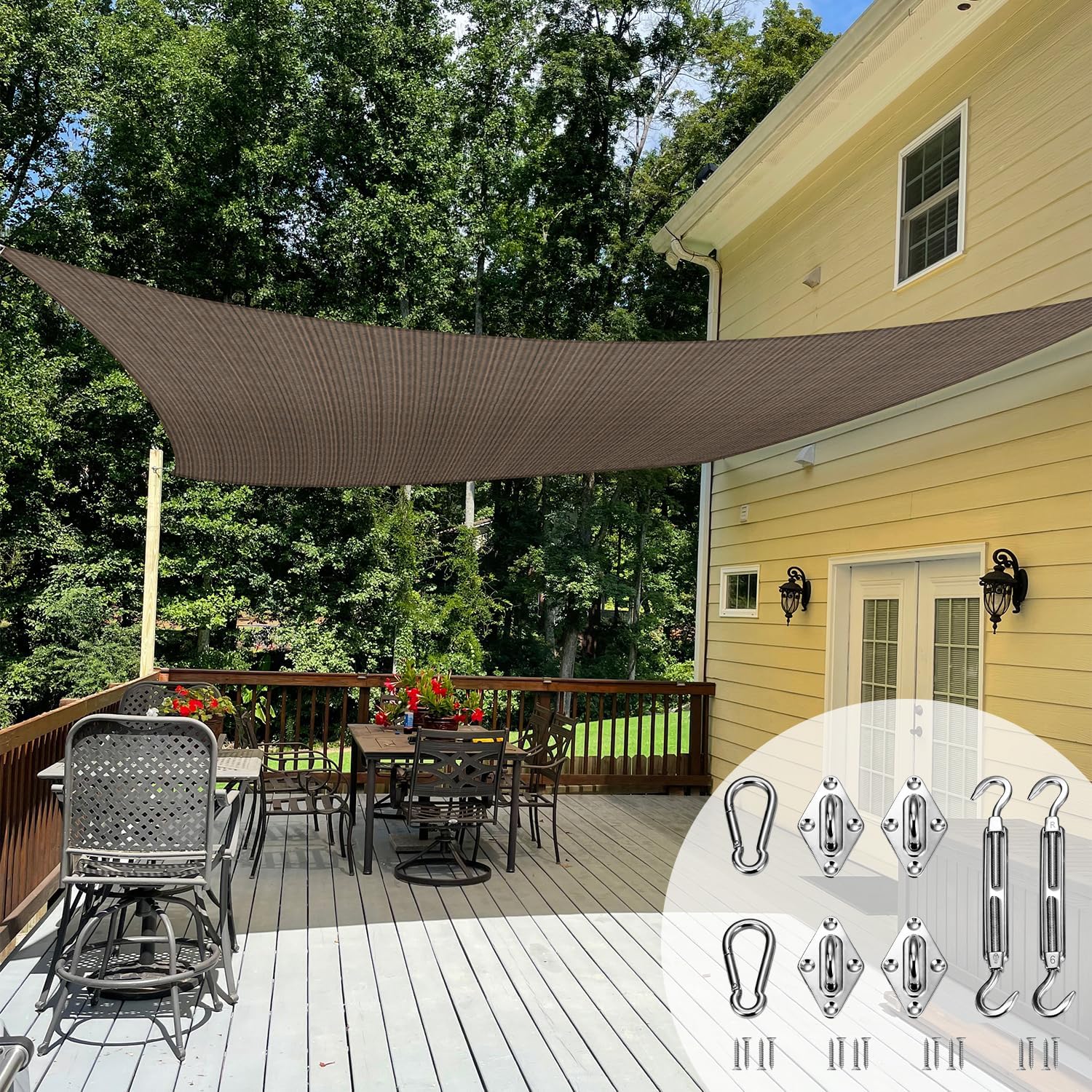 **sun shade sail 18' x 18' brown sun shade canpoy with hardware kit ...