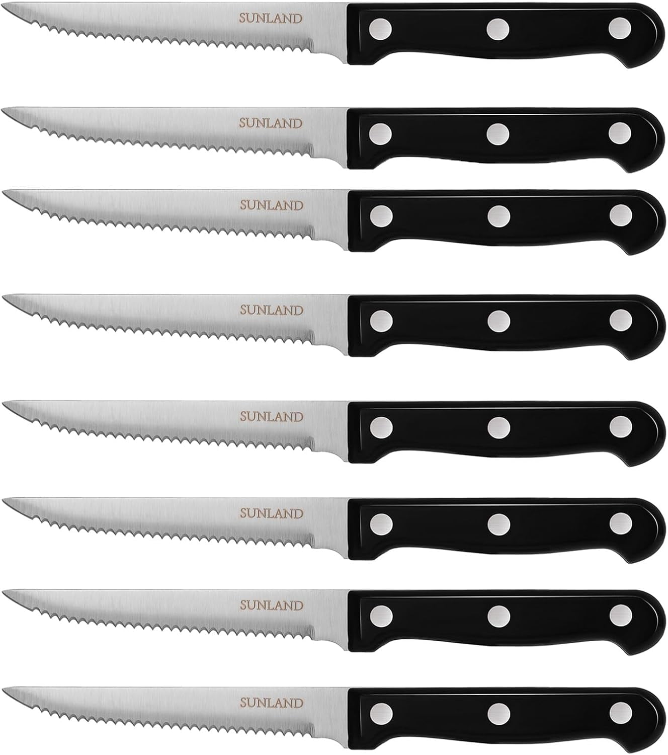 sunalnd steak knives set of 8,micro serrated edge full tang triple ...