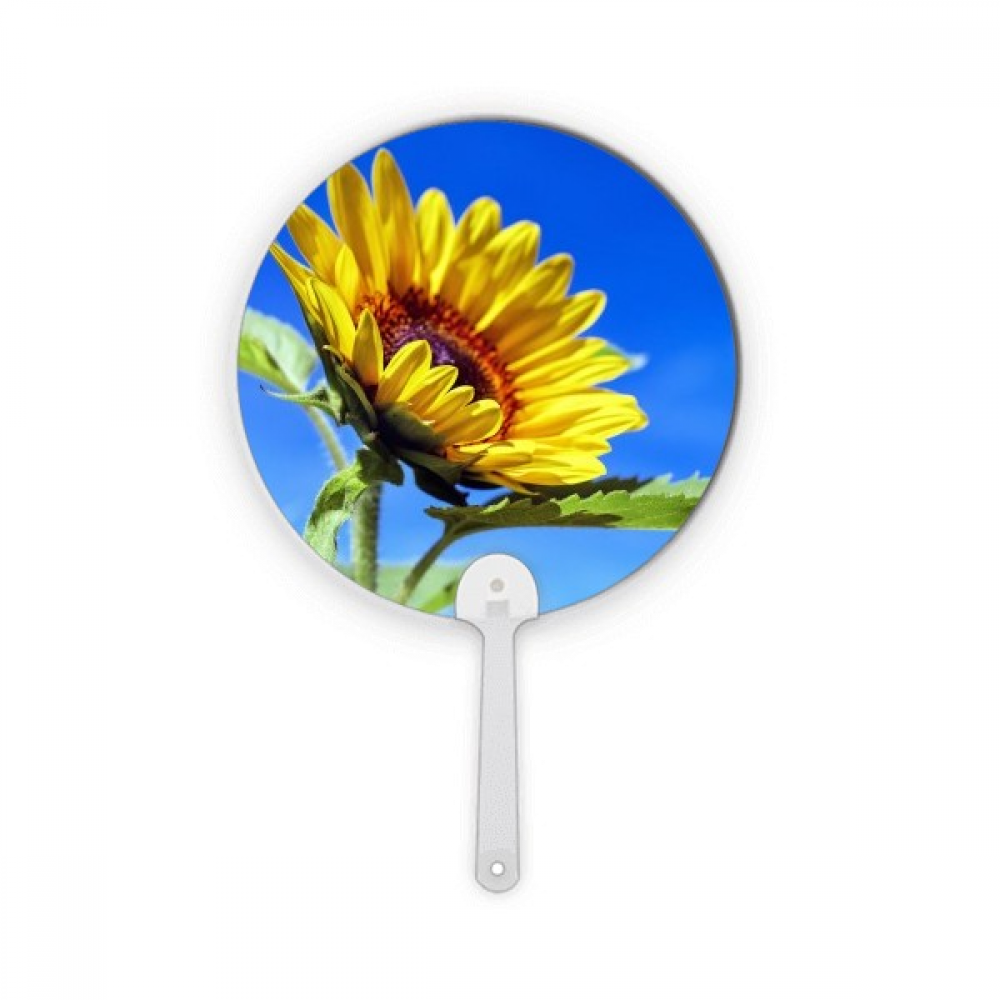 sunflowers blue sunshine flower Plastic Round Handheld Fan Decorations ...