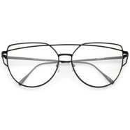 Classic Oversize Slim Metal Frame Clear Flat Lens Round Eyeglasses 56mm ...