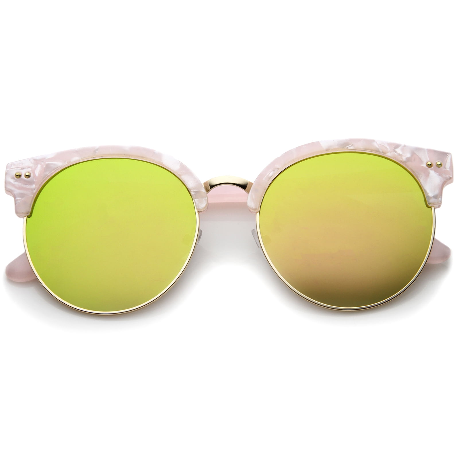 sunglassLA - Womens Half-Frame Marble Finish Moon Cut Color Mirrored ...