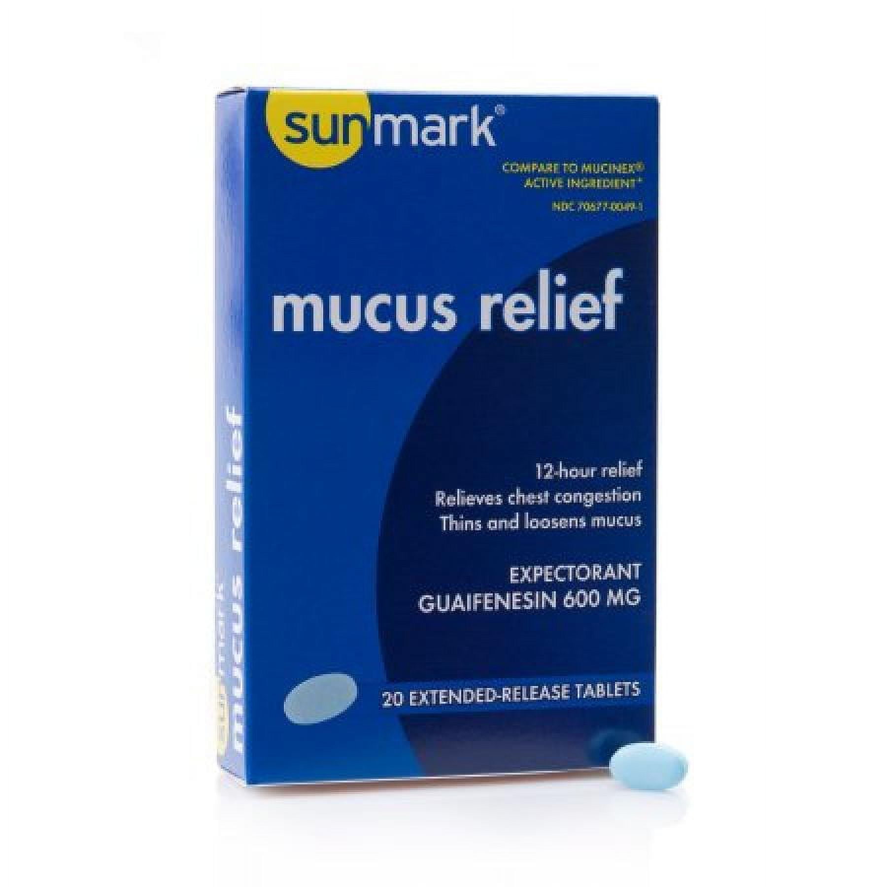 sunmark Mucus Relief Expectorant, 600 milligram Strength, One Box of 20 ...