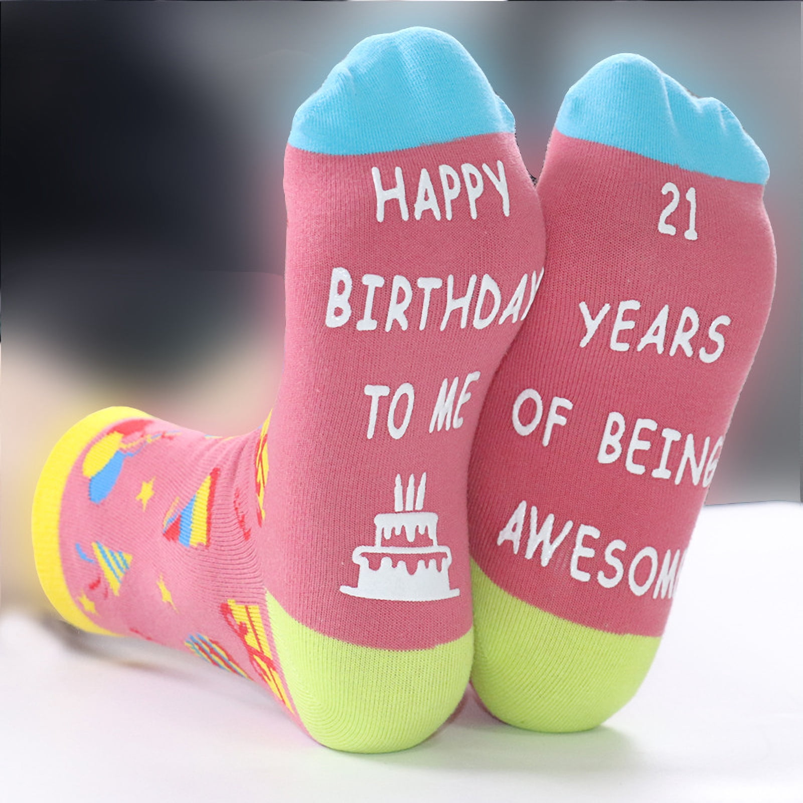 sunsanly 1 Pair Unisex Birthday Socks Letter Print Applique Mid-tube ...