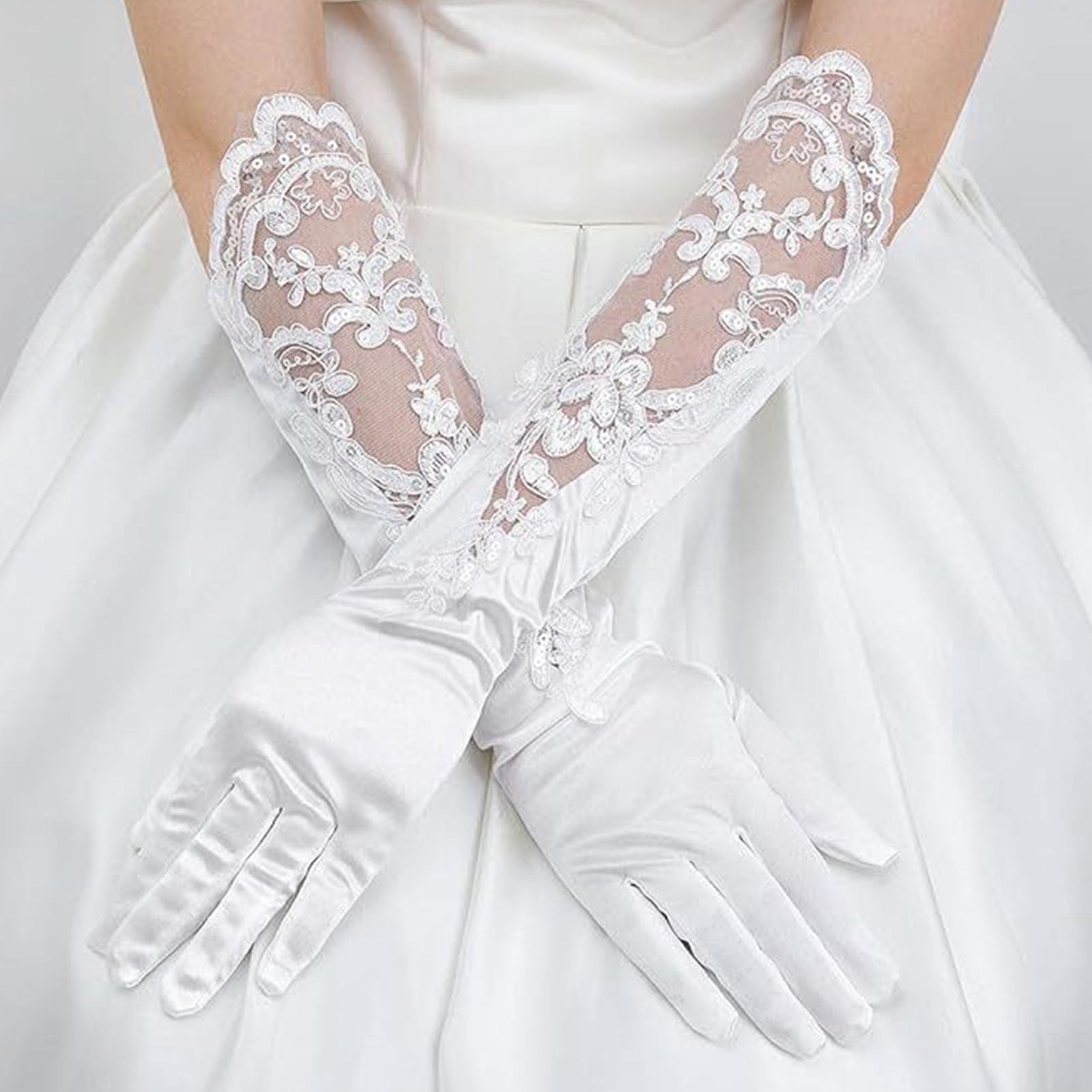 sunsanly 1 Pair Women Prom Gloves See-through Lace Flower Pattern Five ...
