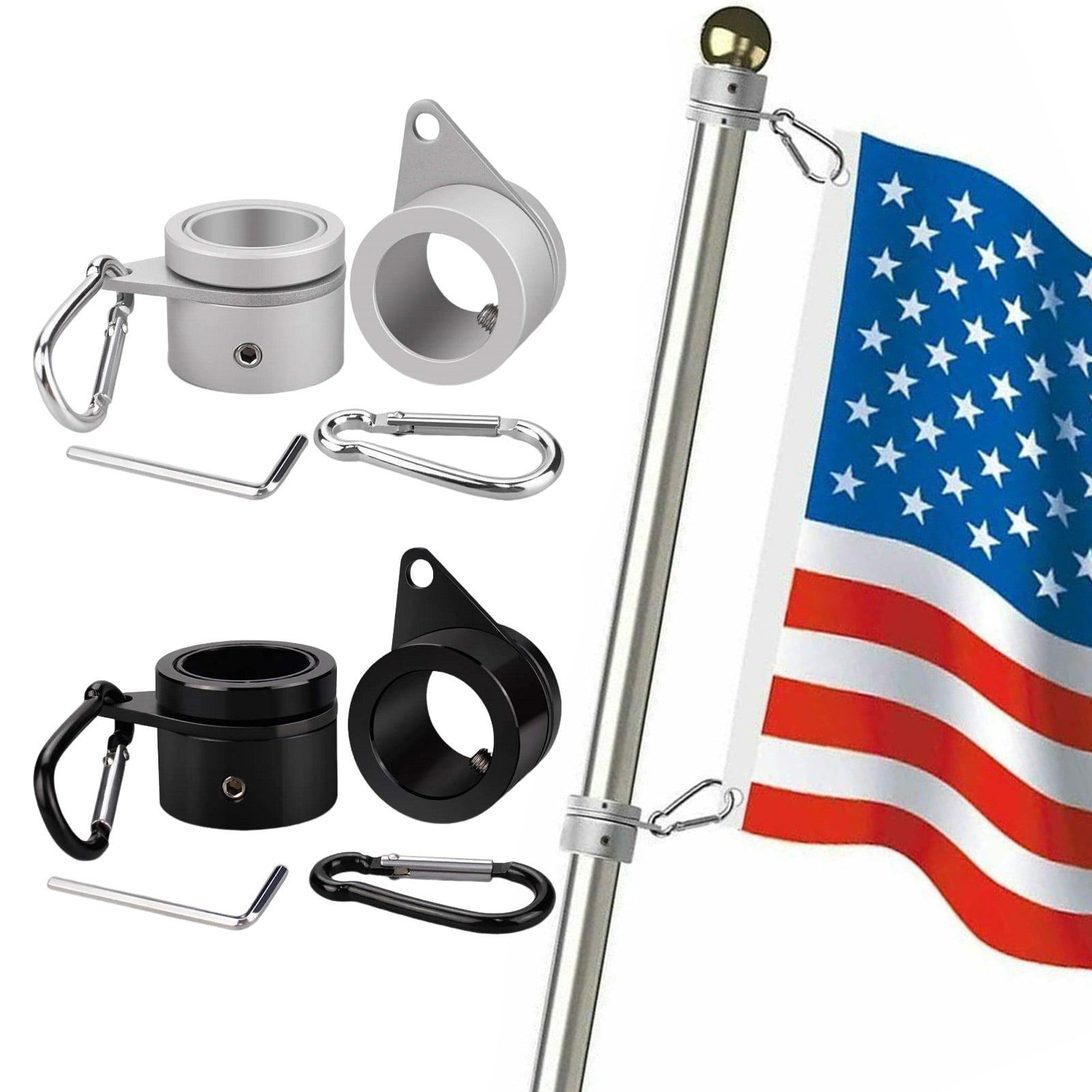 sunsanly 1 Set Flag Pole Ring with Carabiner Wrench Heavy Duty Alloy ...