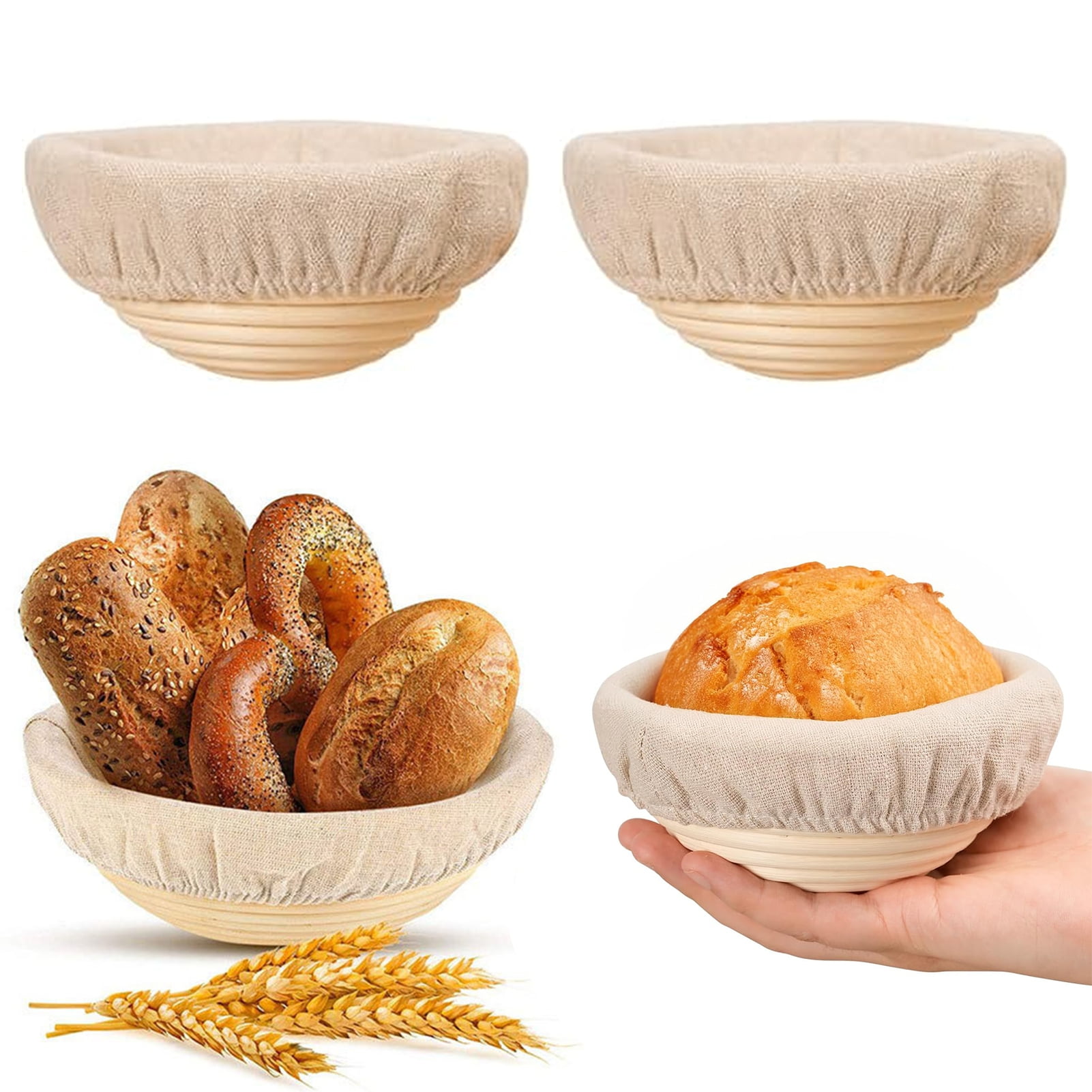 sunsanly 2Pcs Fermentation Basket Set Hand-Woven Rattan Proofing ...