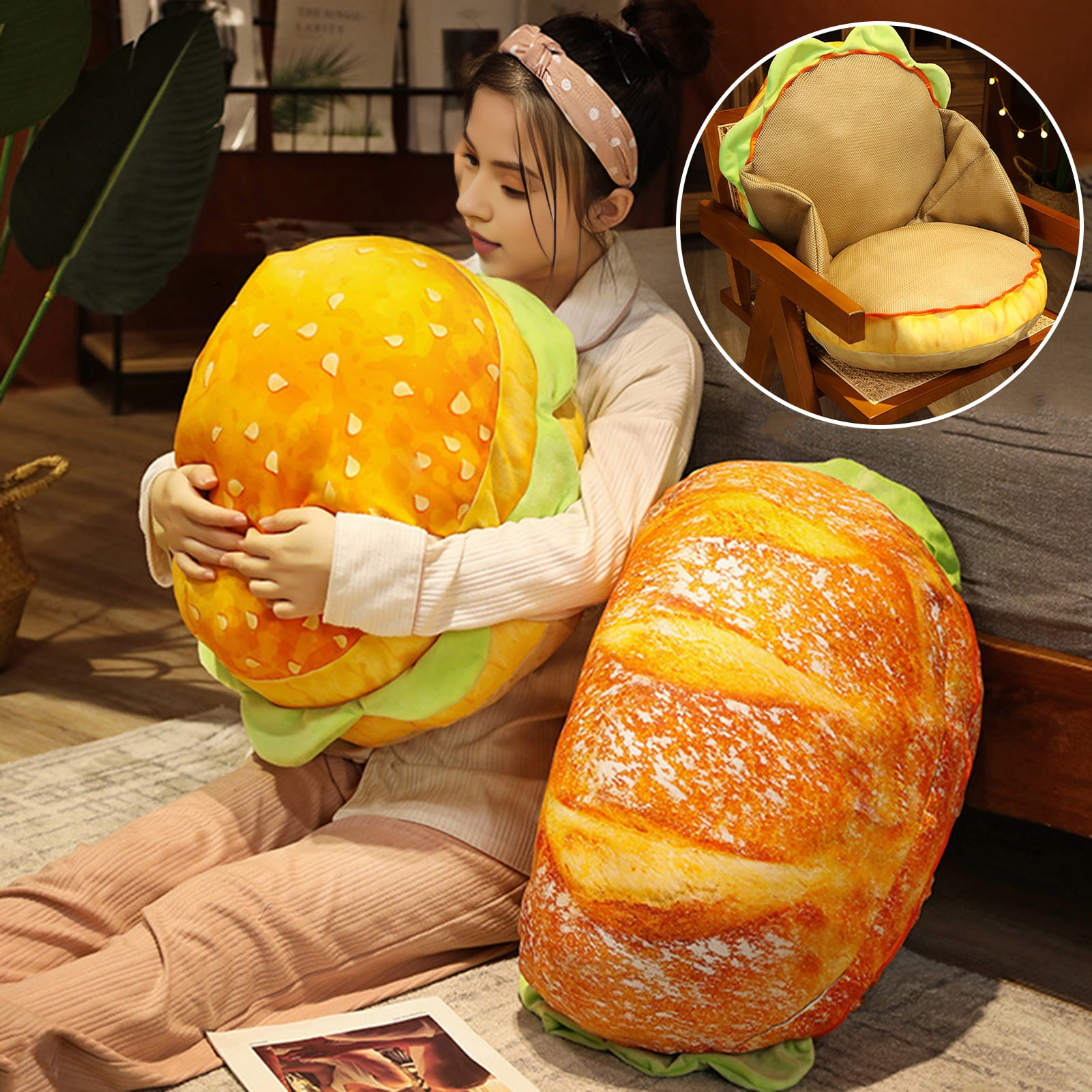 sunsanly 3D Simulation Cheeseburger Plush Pillow Expandable Hamburger ...