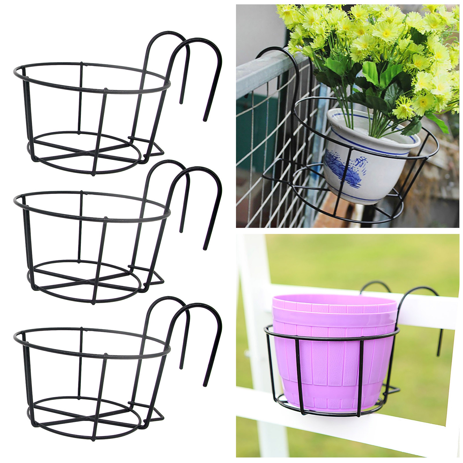 sunsanly 3Pcs Outdoor Garden Railing Planter Shelf Flower Pot Hanger ...