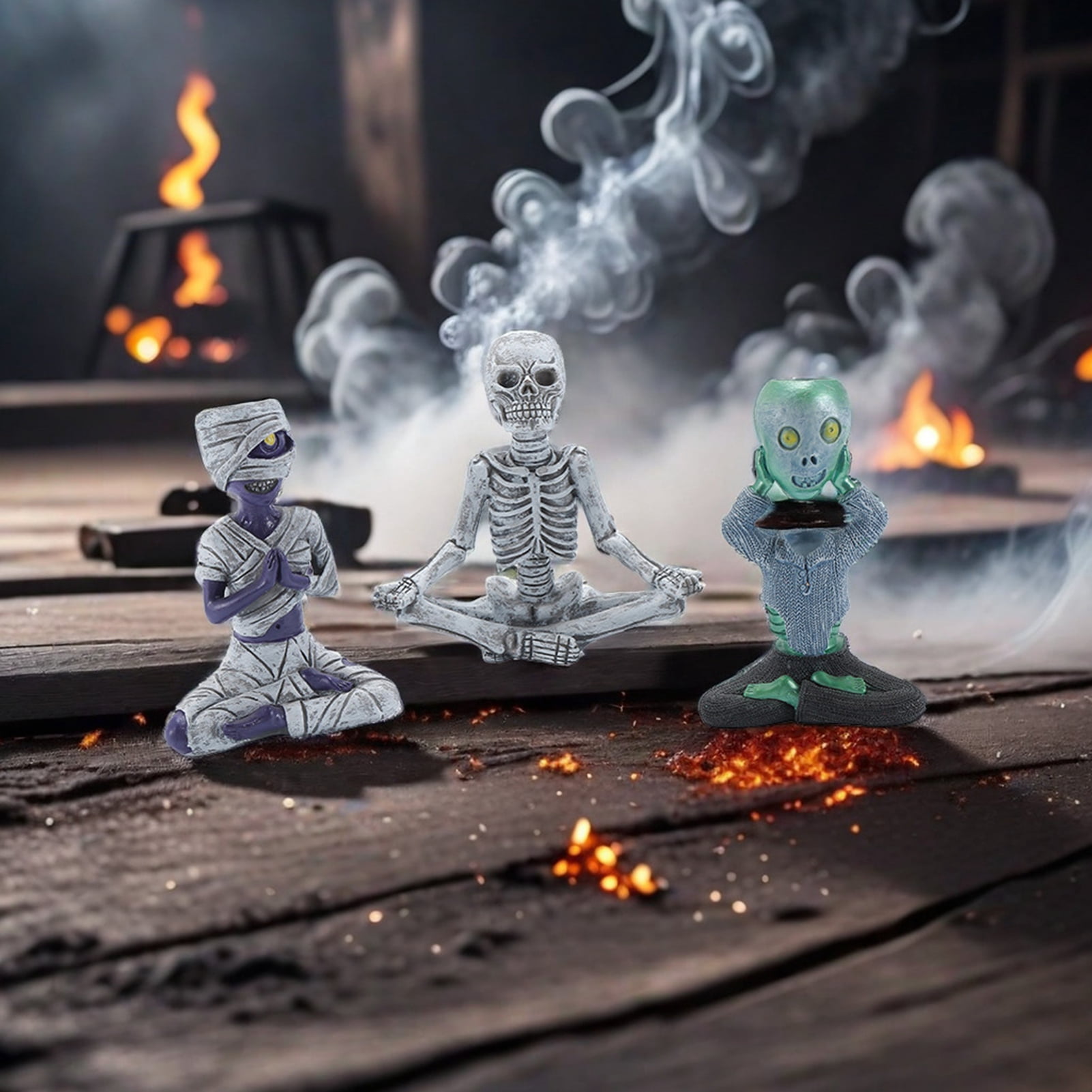 sunsanly 3Pcs/Set Halloween Meditation Skeleton Figurine Spooky Sitting ...