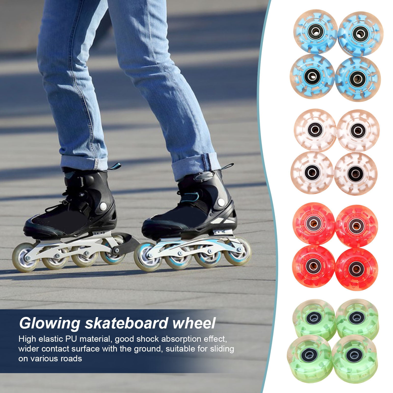 sunsanly 4 Pack Roller Skate Wheels Quad Light Up Skateboard Wheels ...