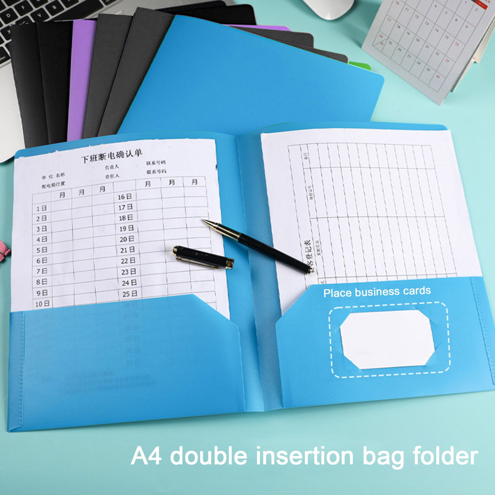 sunsanly 4Pcs 2 Page File Folder Heavy Duty Double-Pocket Folder with ...
