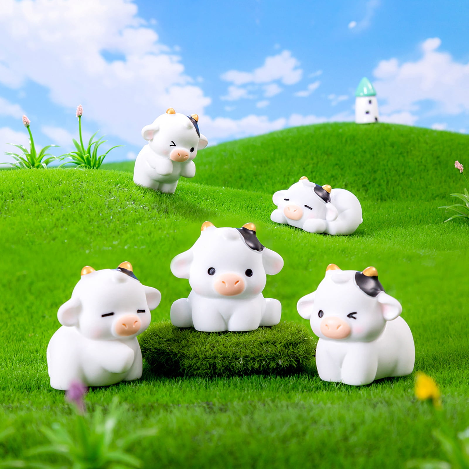 sunsanly 6Pcs Mini Dairy Cow Figurine Resin Tiny Cattle Ornament ...