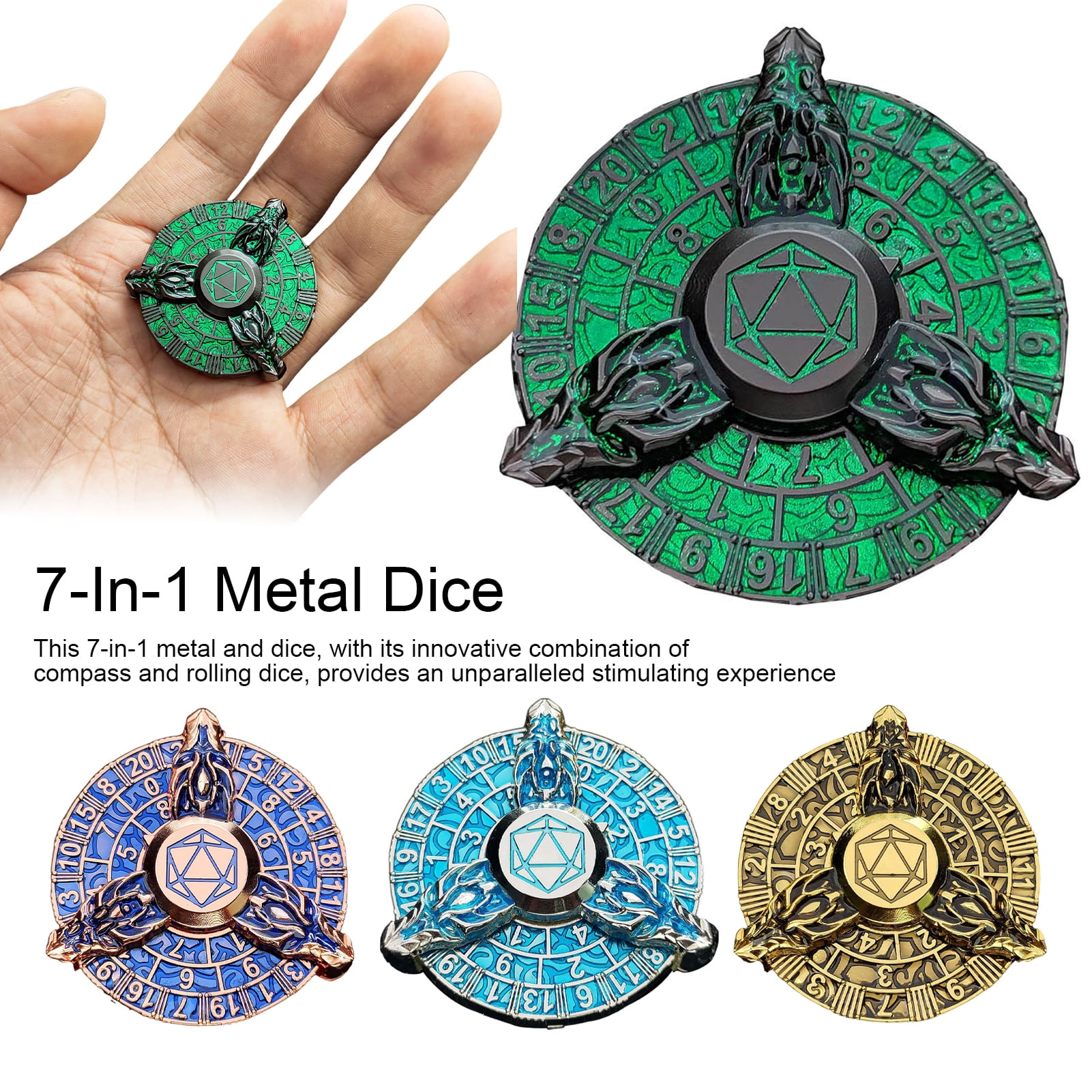sunsanly 7-In-1 Metal Dice Fidget Spinner Portable Vintage Dragon Heavy ...