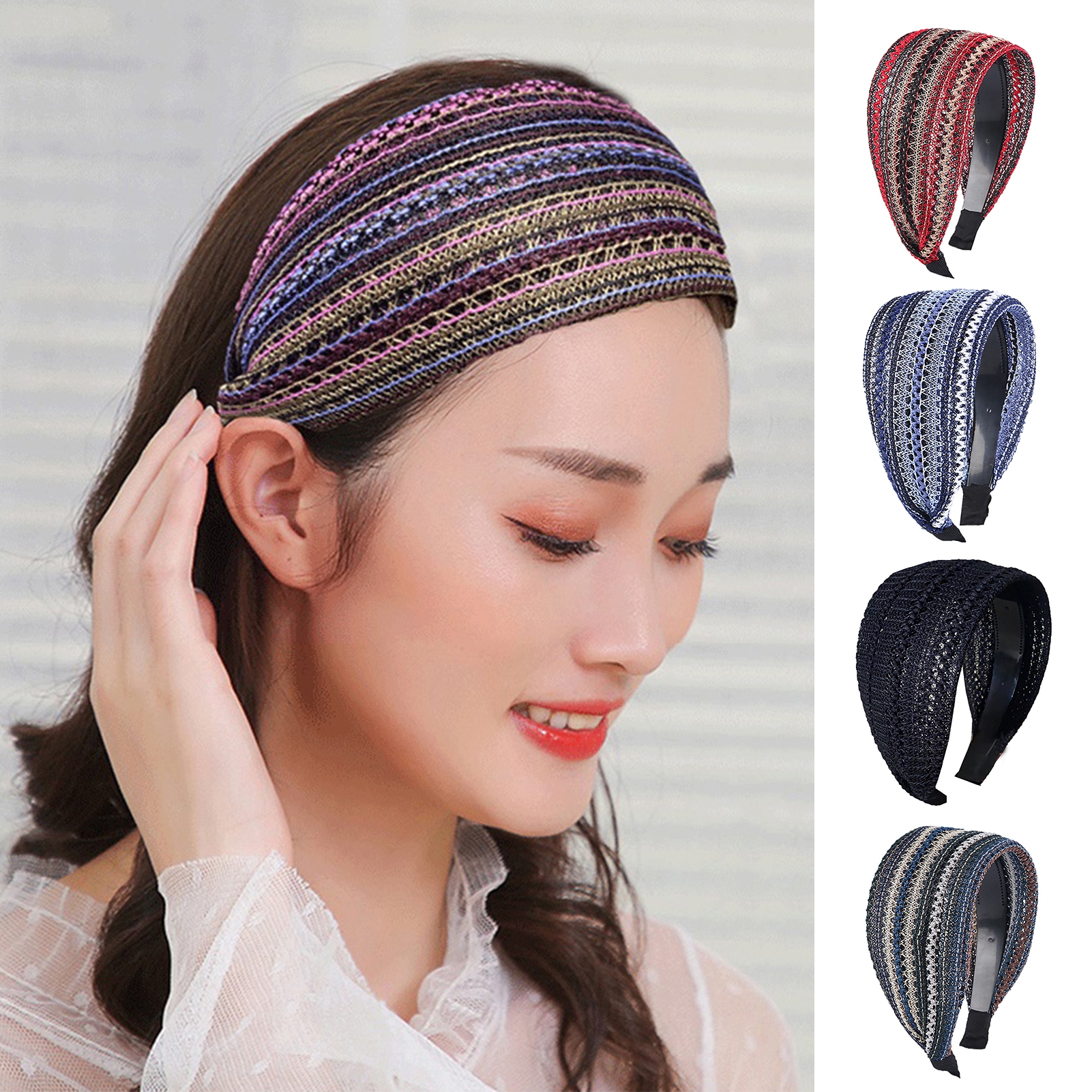 sunsanly Anti-slip Teeth Breathable Mesh Hair Hoop Women Retro ...