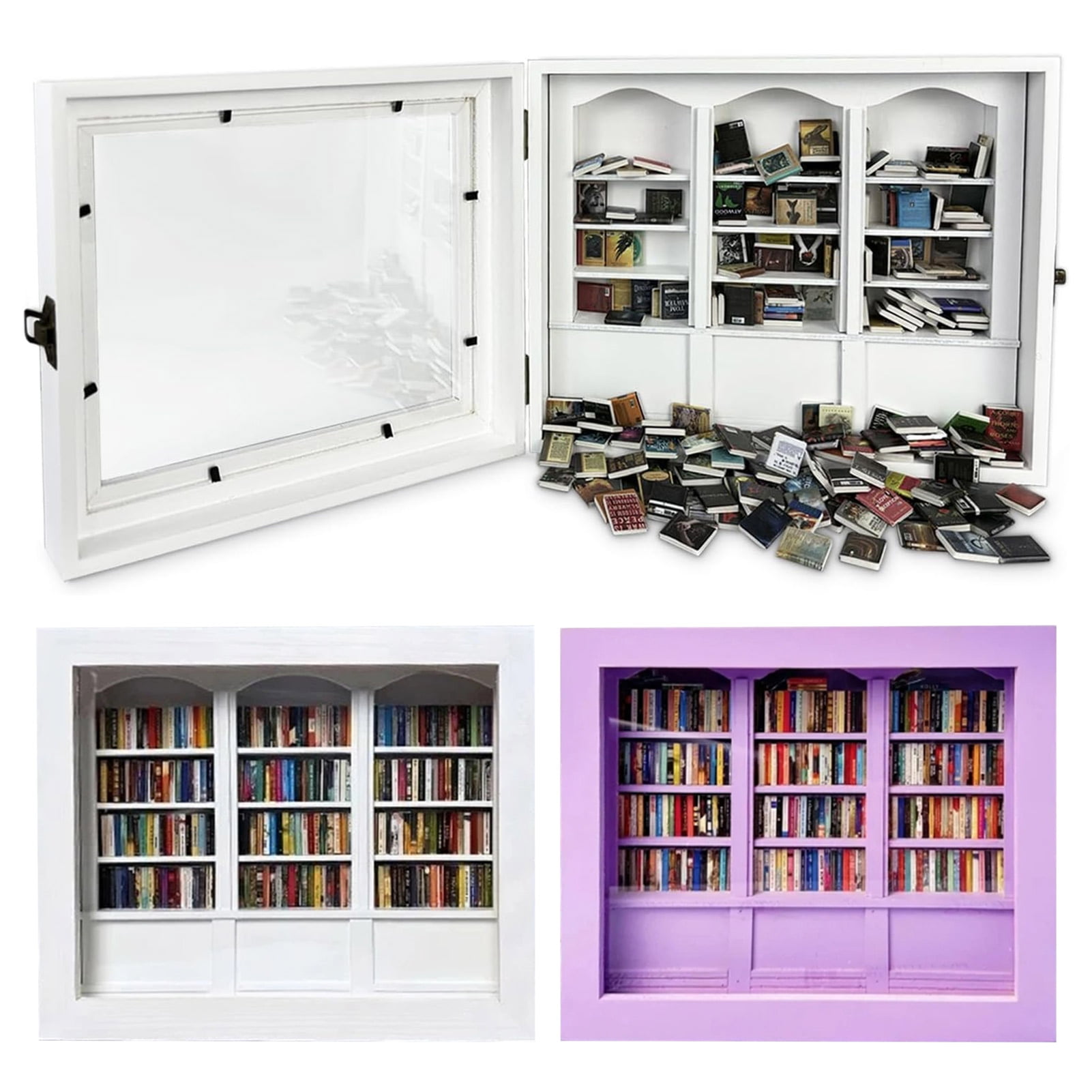sunsanly Anxiety Bookshelf Miniature Library with 200Pcs Mini Book ...