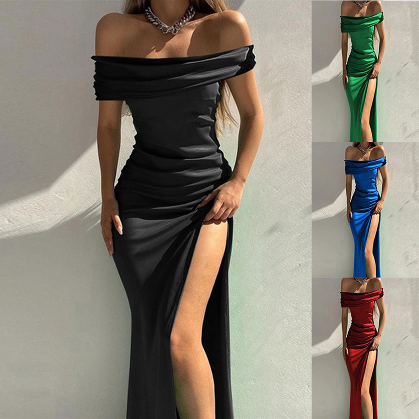 sunsanly Banquet Dress Bandeau Off Shoulder Sleeveless High Side Slit ...
