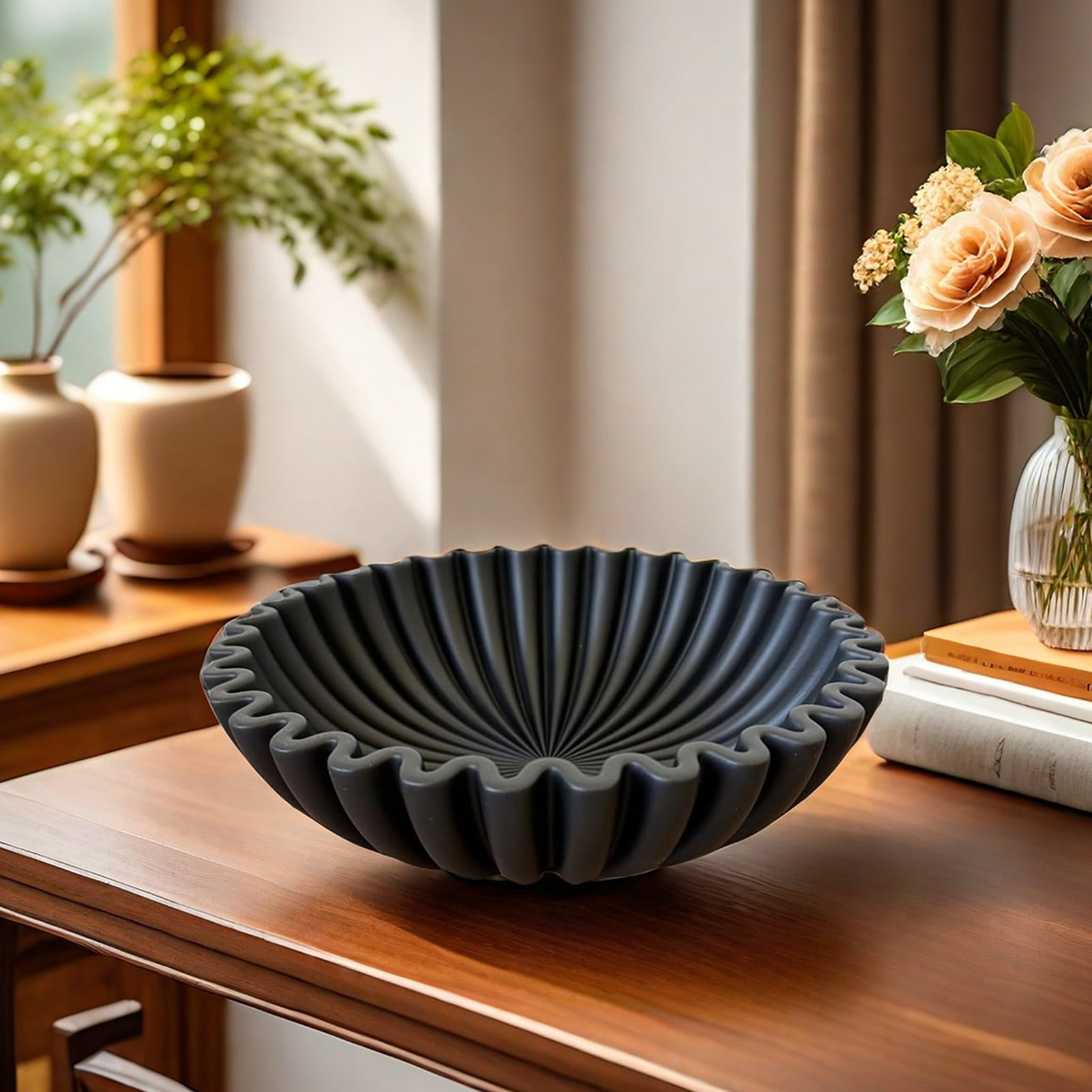 sunsanly Black Ruffle Decorative Bowl Modern Living Room Home Office ...