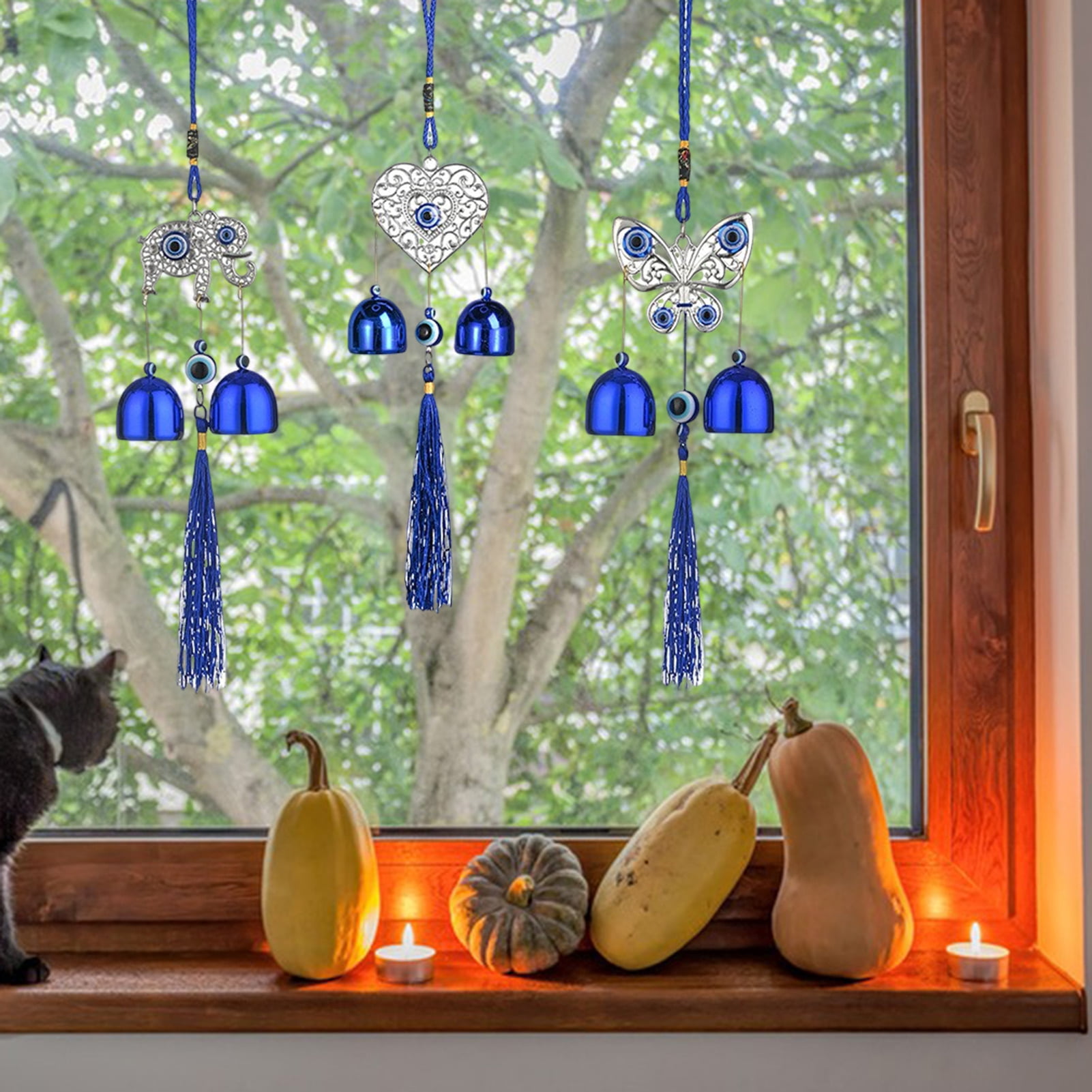 sunsanly Blue Evil Eyes Wind Chime with 2 Bells Indoor Outdoor Garden ...